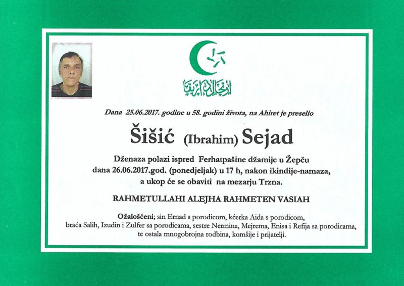 Dženaza - Sejad Šišić - Medžlis IZ Žepče