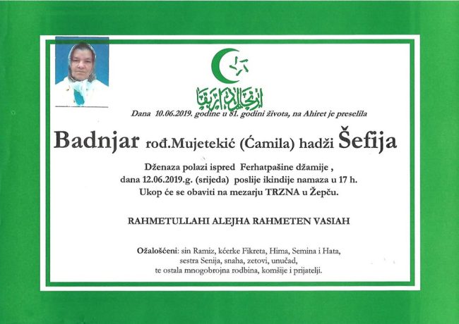 Dženaza - Šefija Badnjar - Medžlis IZ Žepče